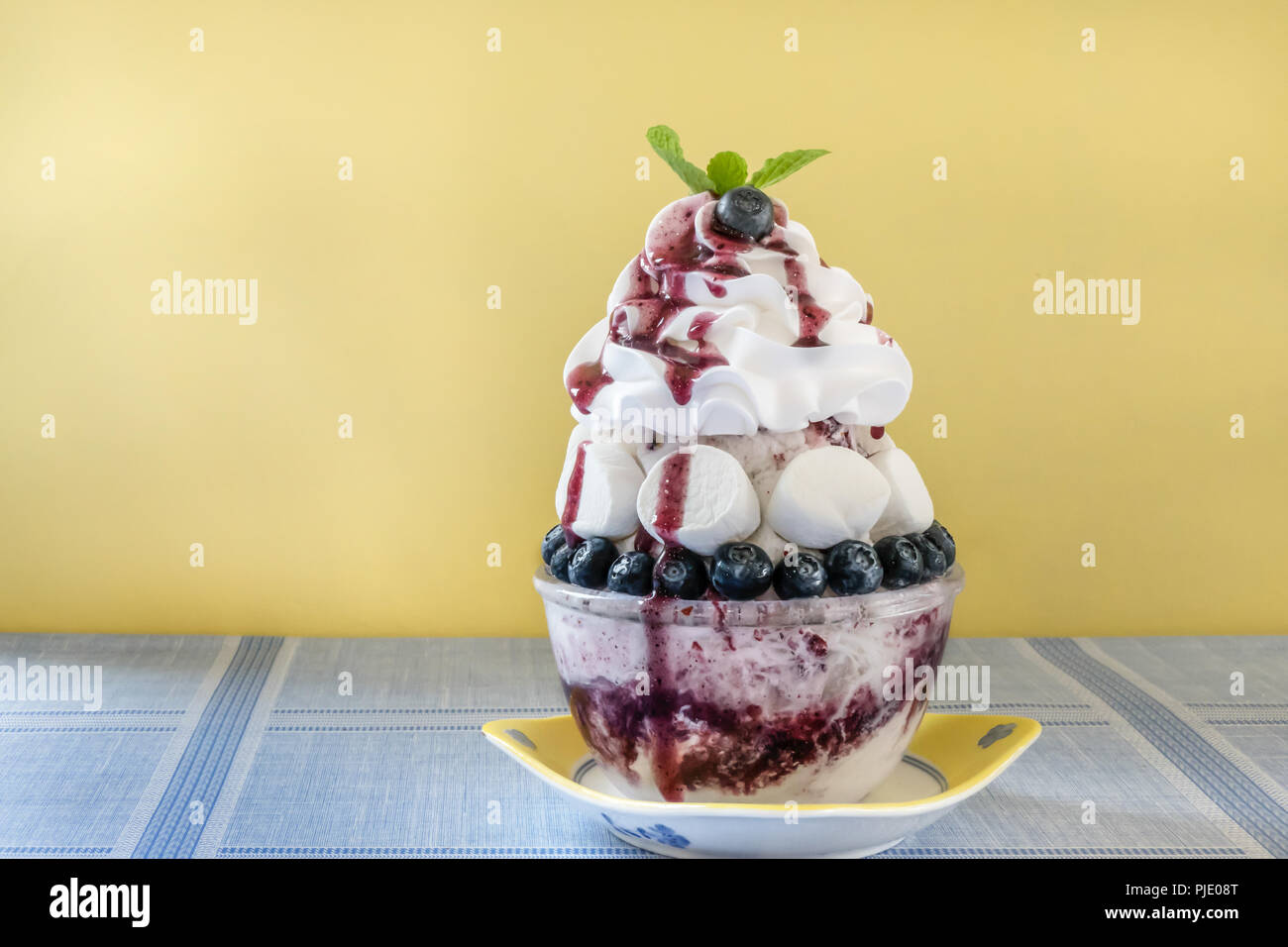 Bingsu - Korean shaved ice dessert with sweet toppings with marshmallow ...