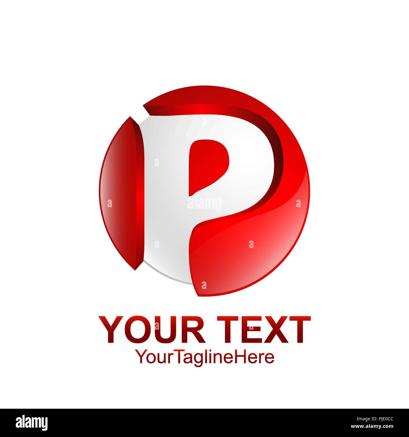 Initial letter P logo template colored silver red circle sphere design ...