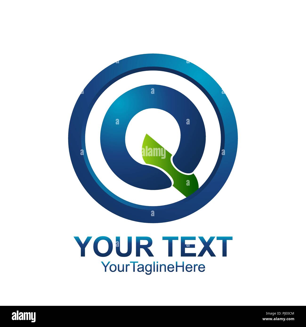 Initial letter Q logo template colored blue green circle design for ...