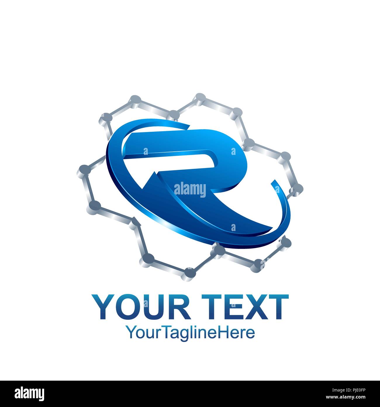 Initial letter R logo template colored blue circle swoosh design for ...