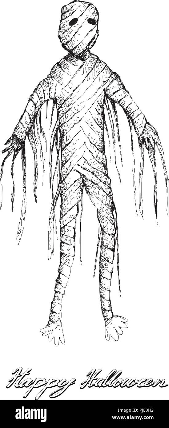 Holidays And Celebrations, Illustration Hand Drawn Sketch of Mummy Evil ...