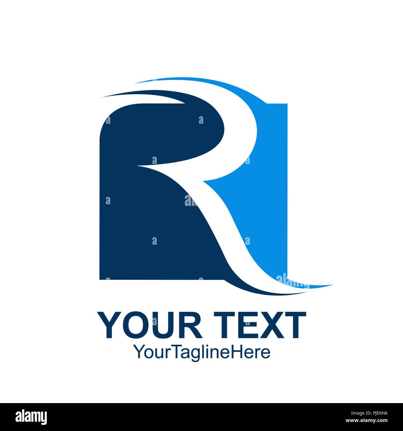 Initial letter R logo template colored blue square design for business ...