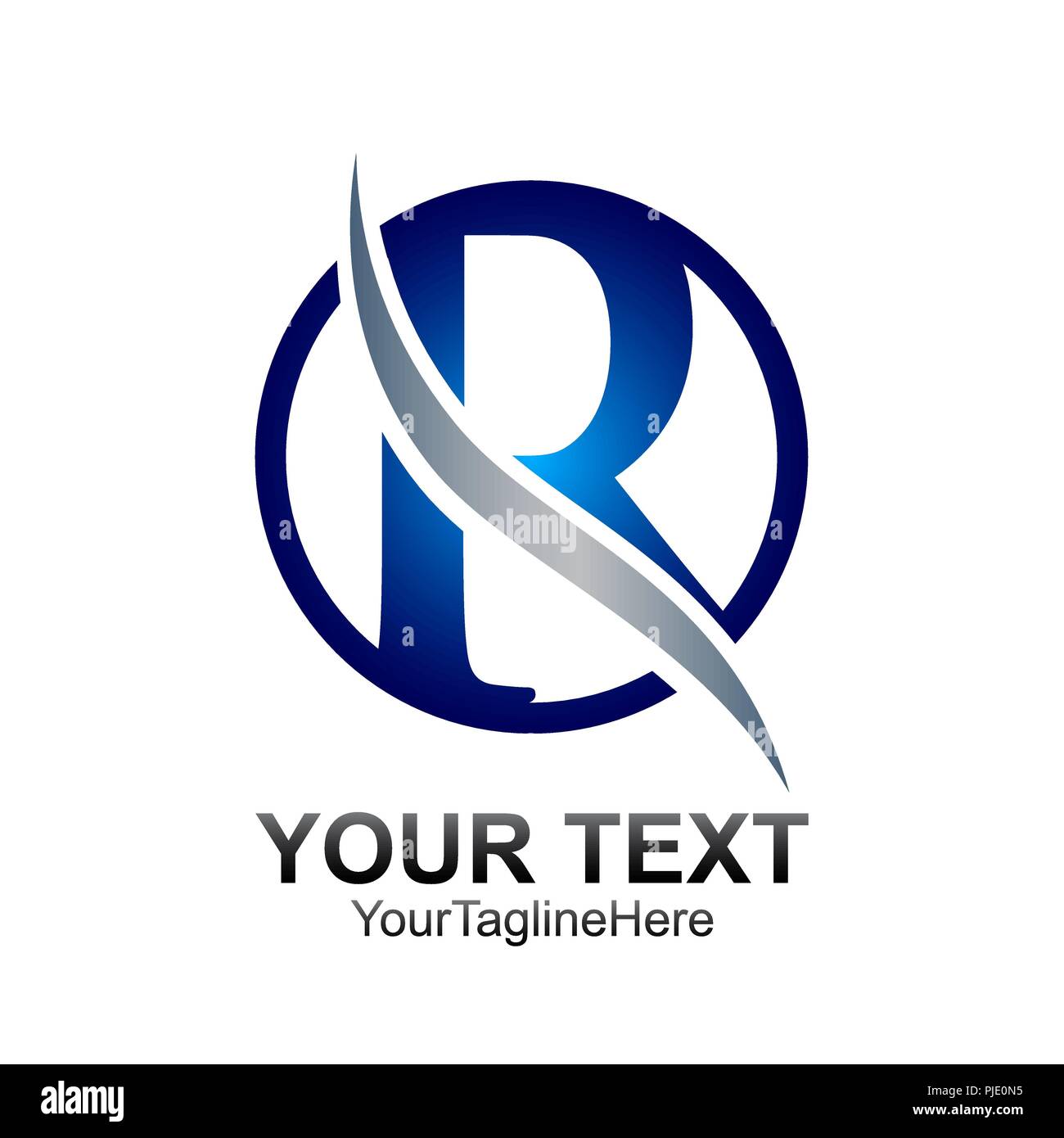 Initial letter R logo template colored blue circle swoosh design for ...