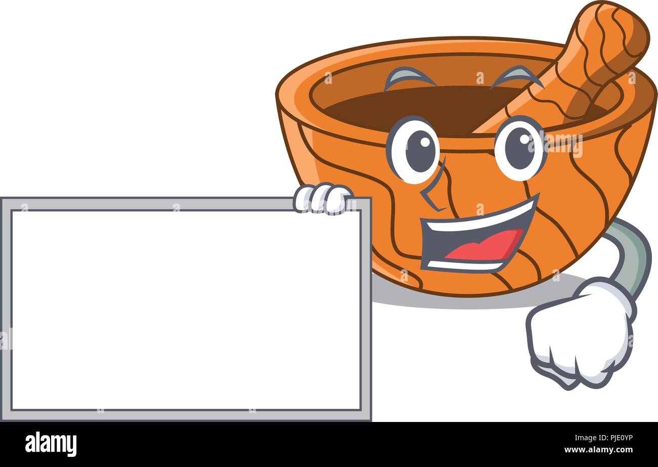 With board handmade wooden mortar isolated on cartoon Stock Vector ...