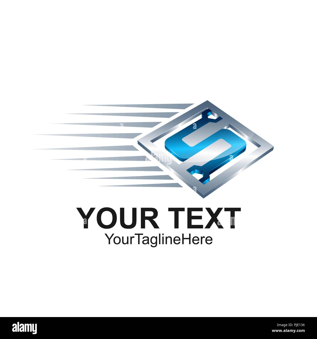 Letter S logo design template colored silver blue square speed design ...