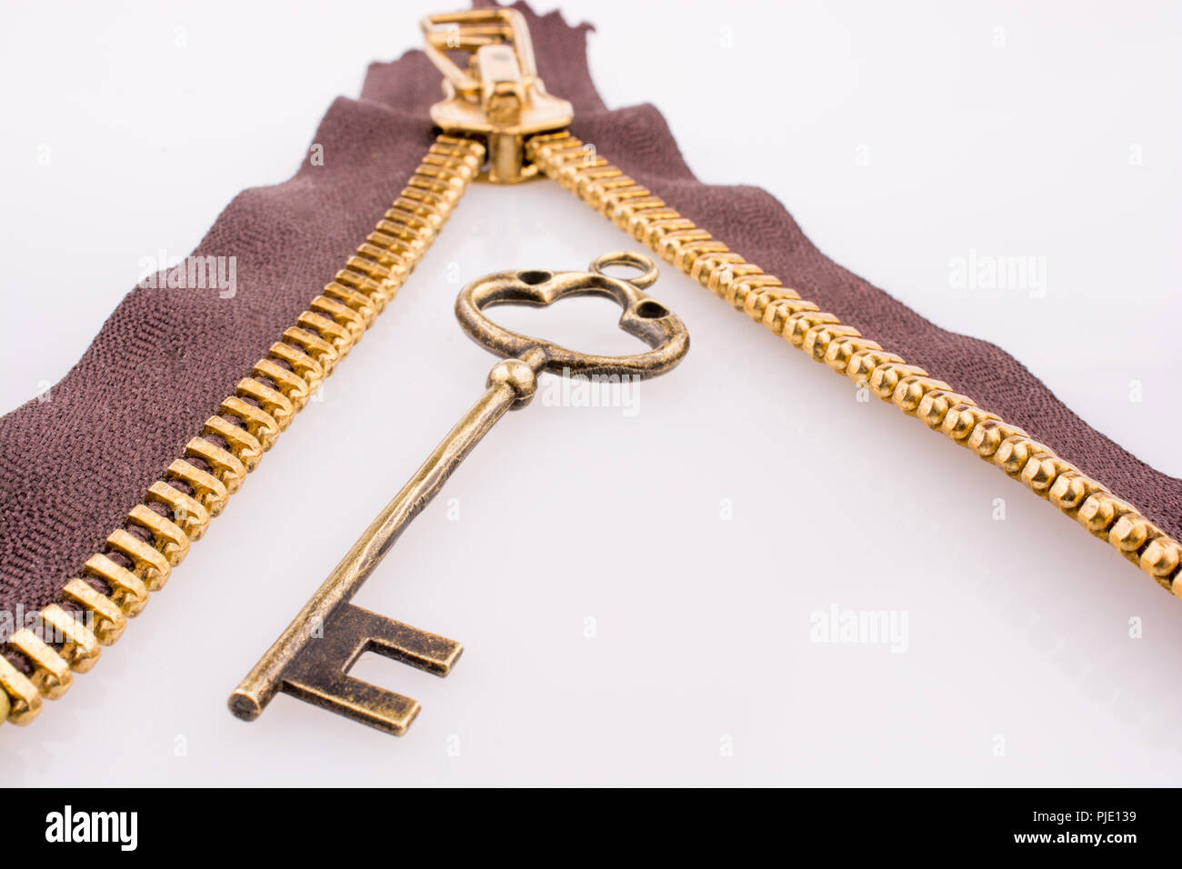 Retro key through a zipper Stock Photo - Alamy