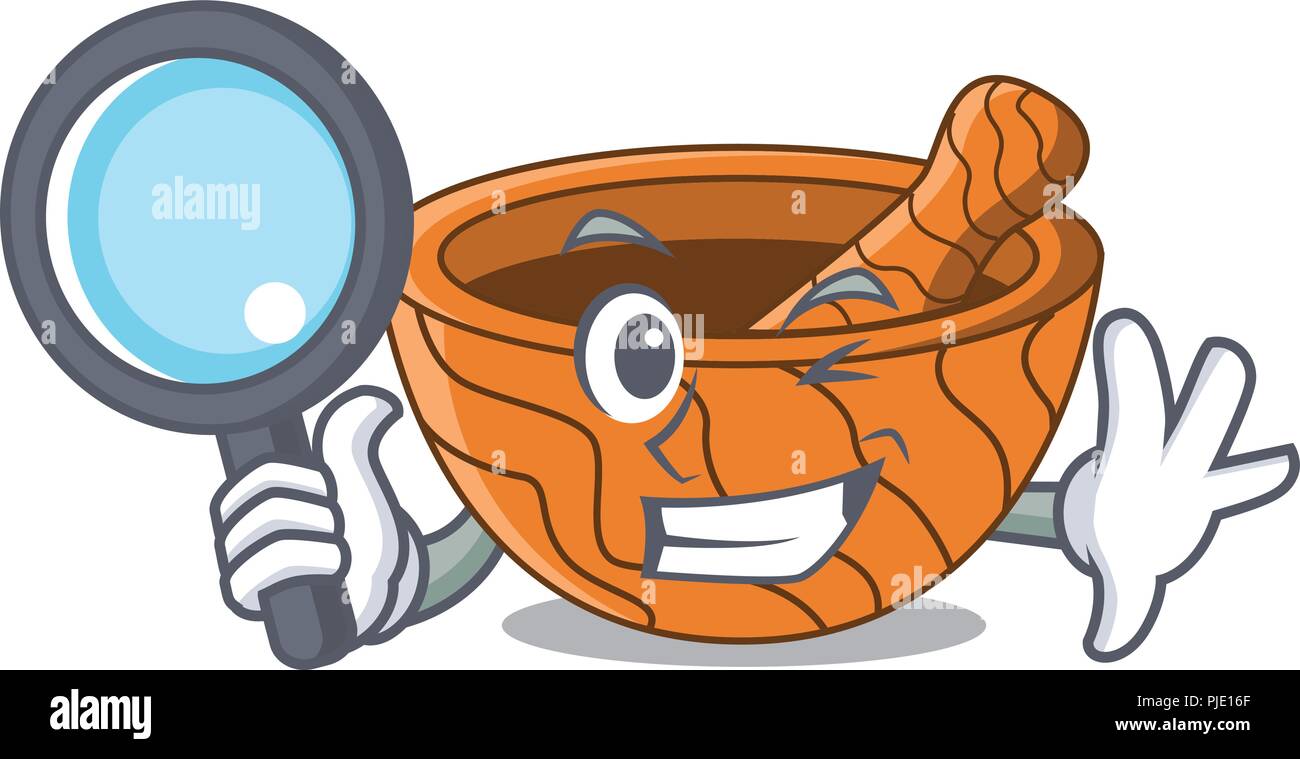 Detective character cartoon wooden mortar and pestle Stock Vector Image ...