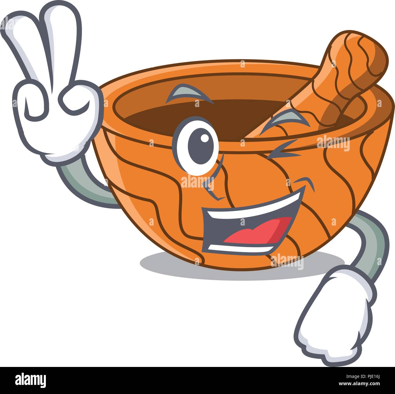 Two finger character cartoon wooden mortar and pestle Stock Vector ...