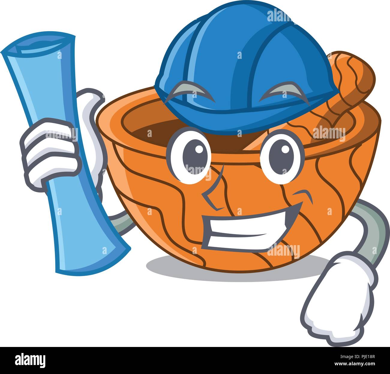 Architect character cartoon wooden mortar and pestle Stock Vector Image ...