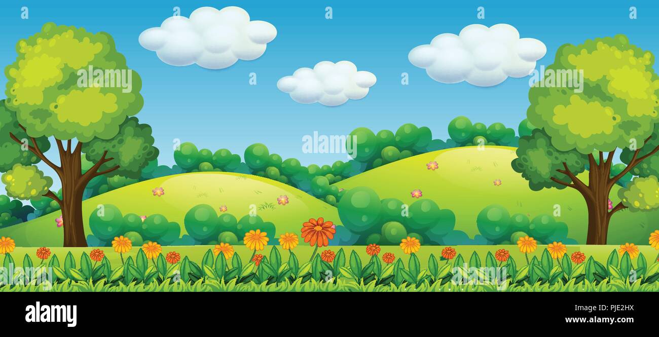 Beautiful summer nature landscape illustration Stock Vector Image & Art ...