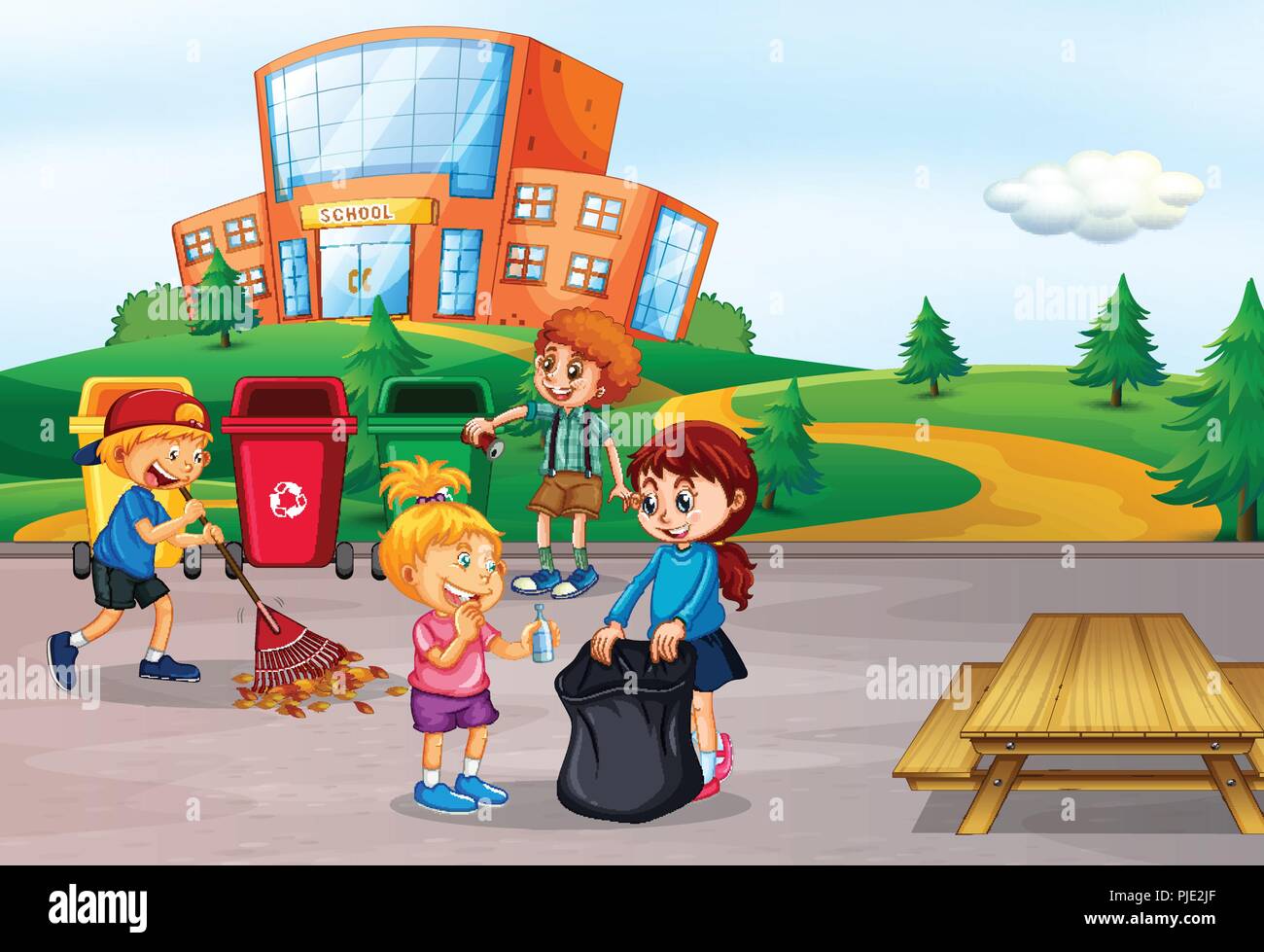 Student cleaning school area illustration Stock Vector Image & Art - Alamy