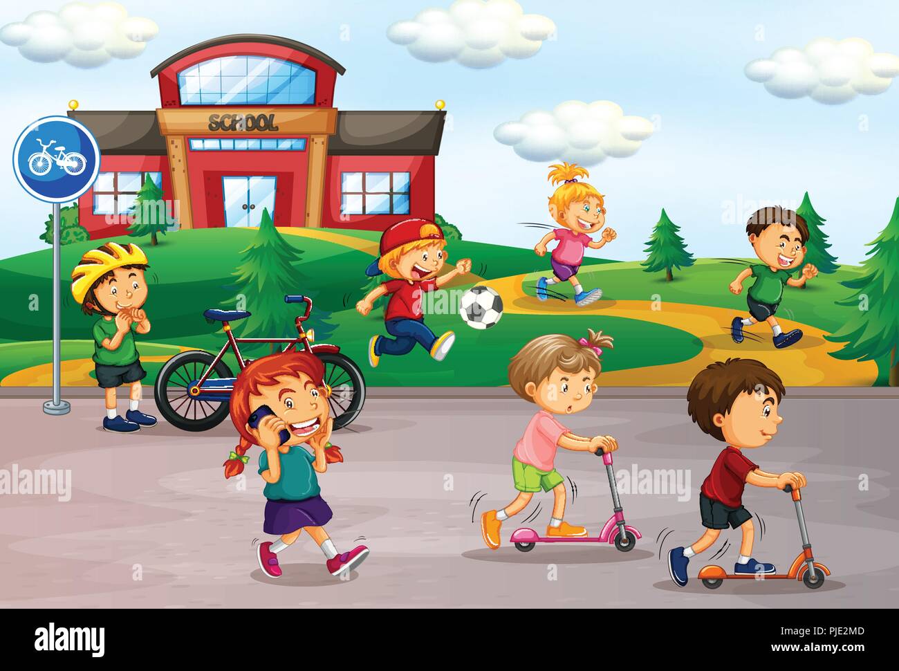 Student playing at schoolyard illustration Stock Vector Image & Art - Alamy