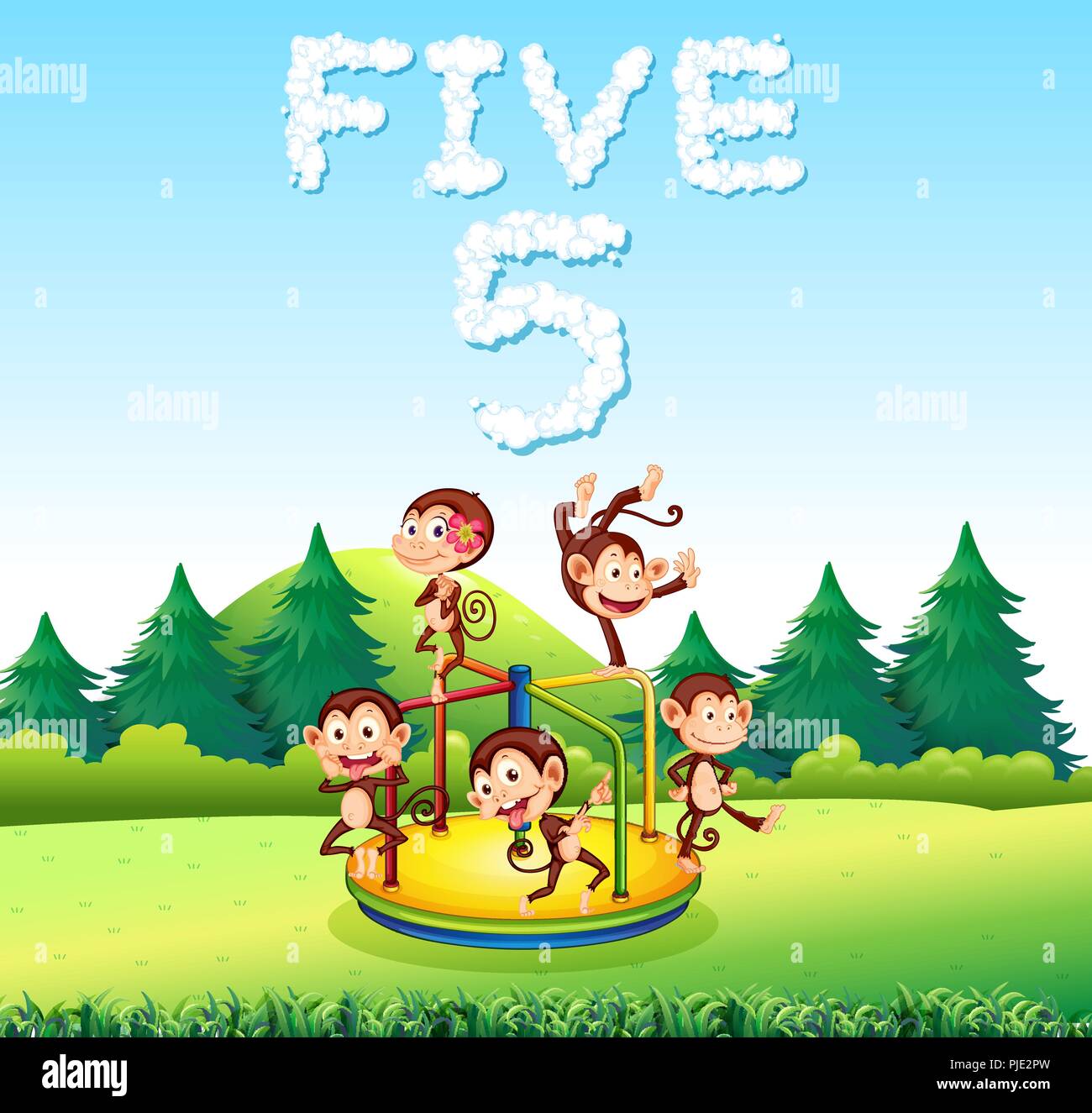 Five monkey playing at playground illustration Stock Vector Image & Art ...