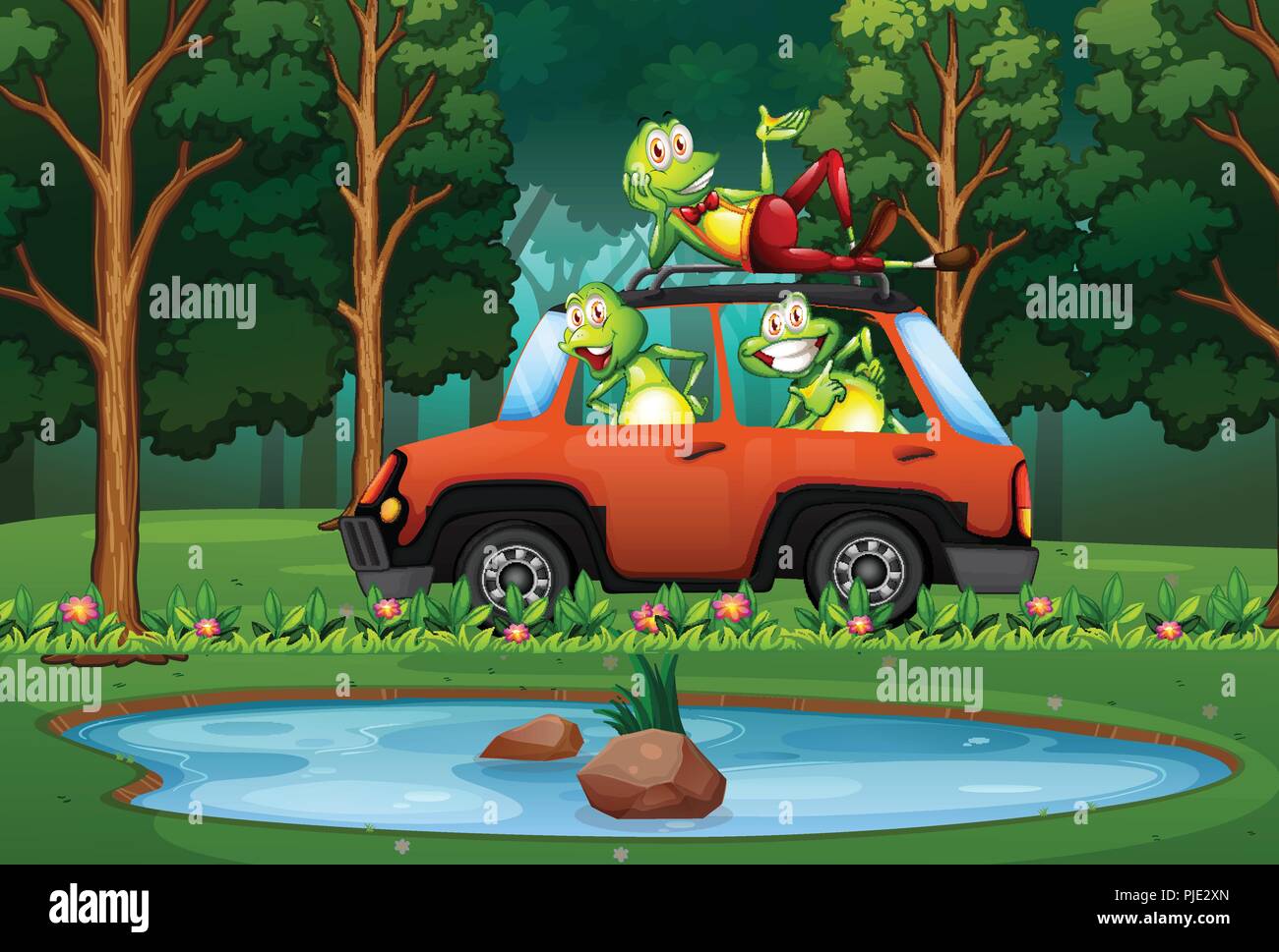 Car in forest road Stock Vector Images - Alamy