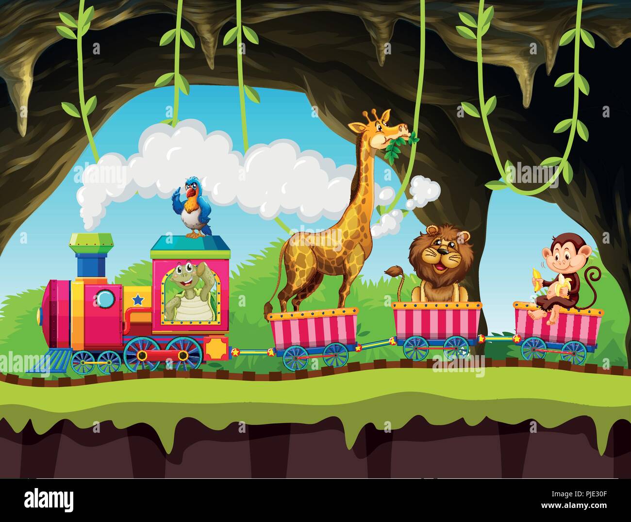 Animals riding train in nature illustration Stock Vector Image & Art ...