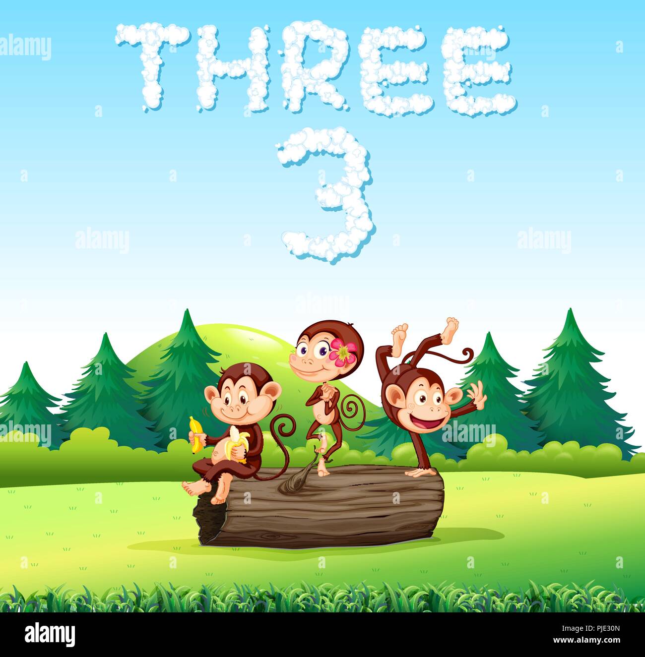 Three monkey in nature illustration Stock Vector Image & Art - Alamy
