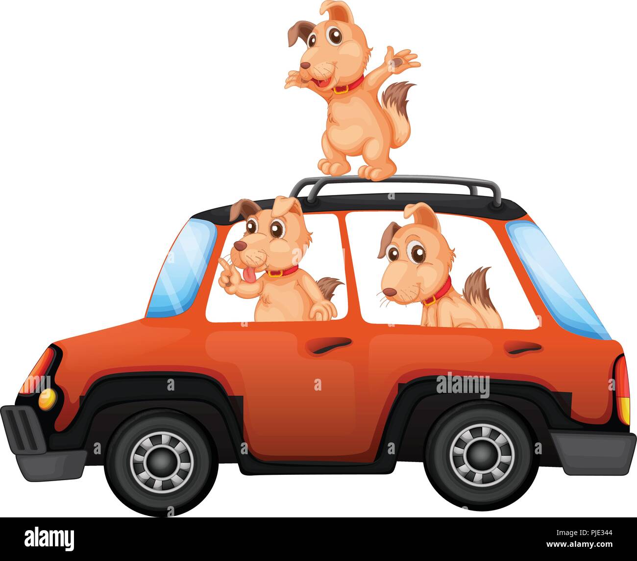Dogs riding a car on white background illustration Stock Vector Image ...