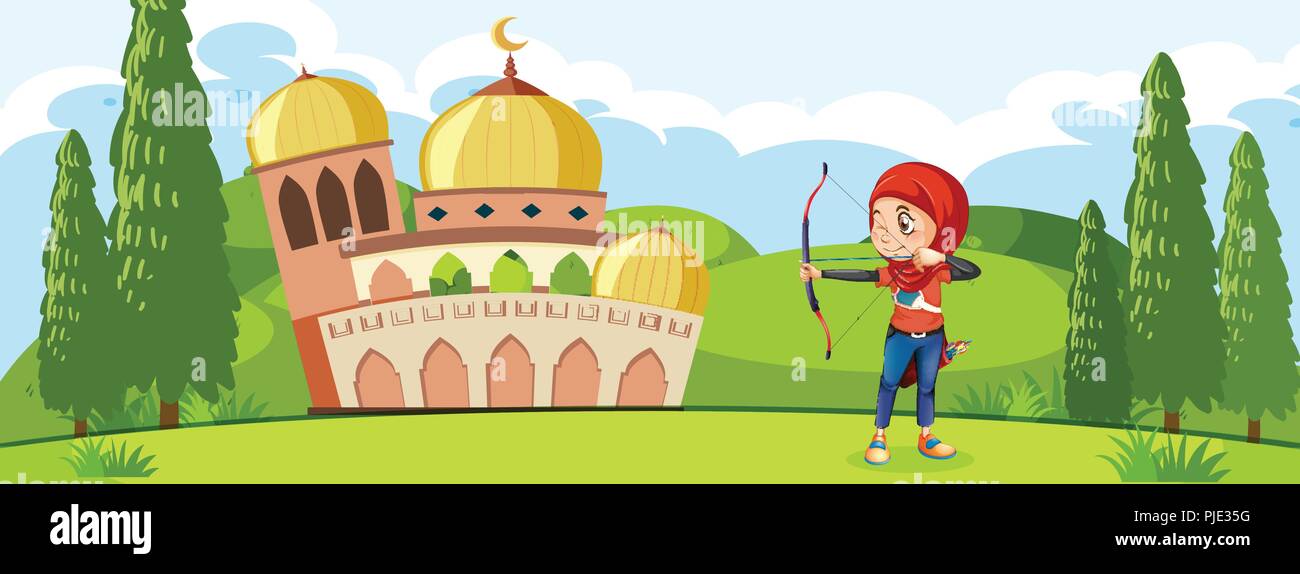 A muslim archery traning in front of mosque illustration Stock Vector ...