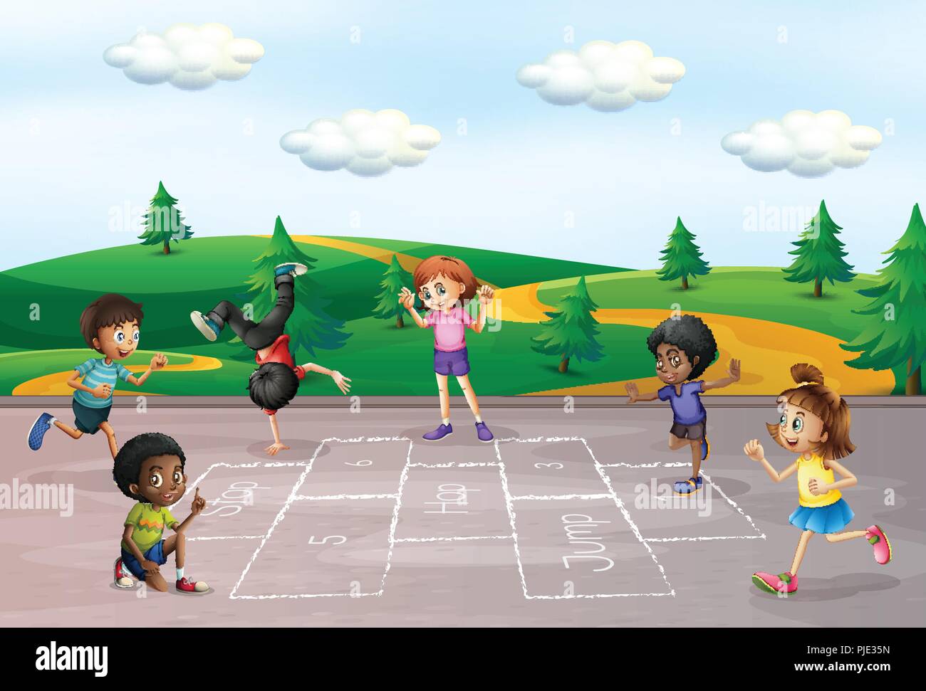 Children play hop scotch illustration Stock Vector Image & Art - Alamy