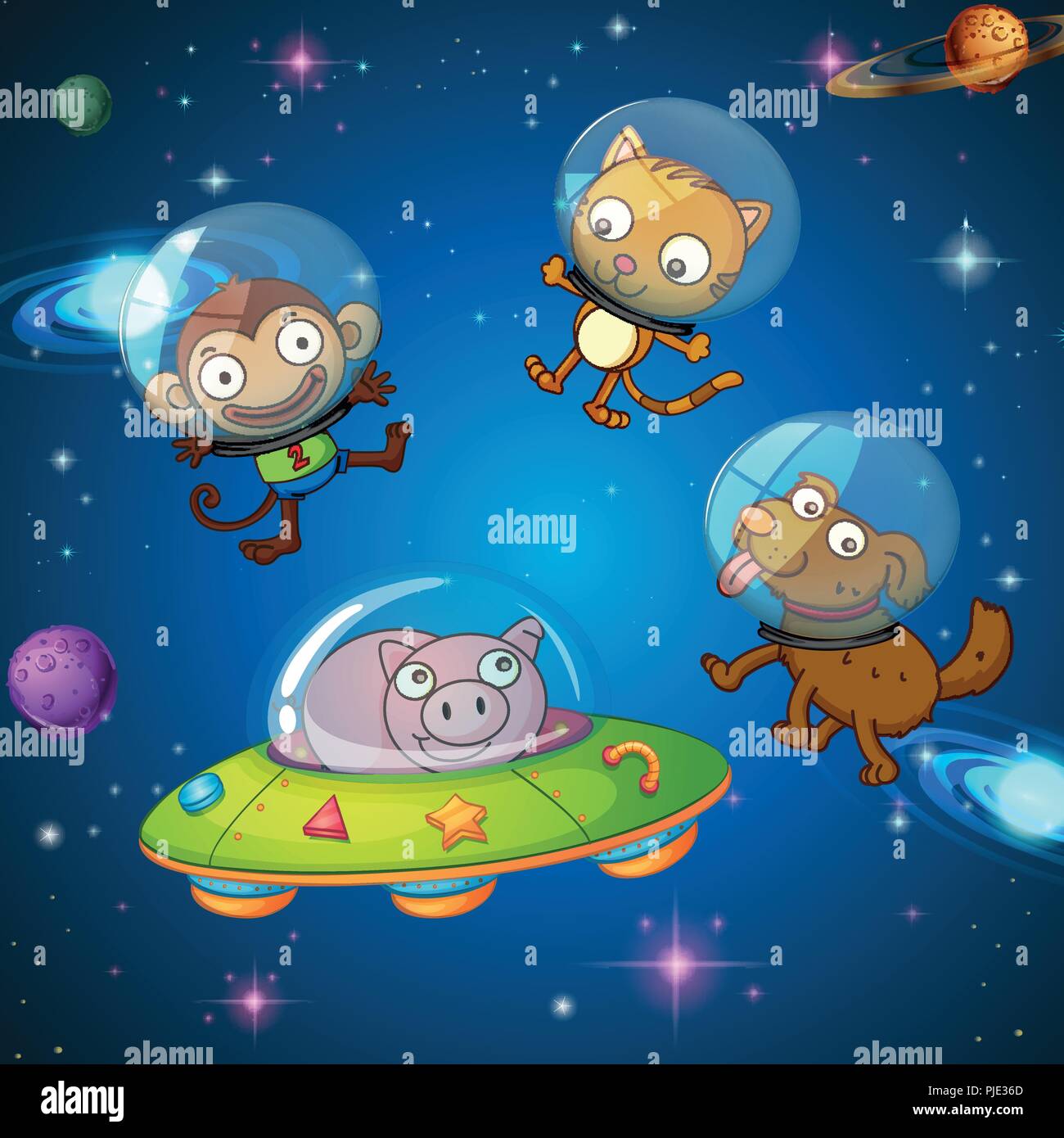 Animals exploring the space illustration Stock Vector Image & Art - Alamy