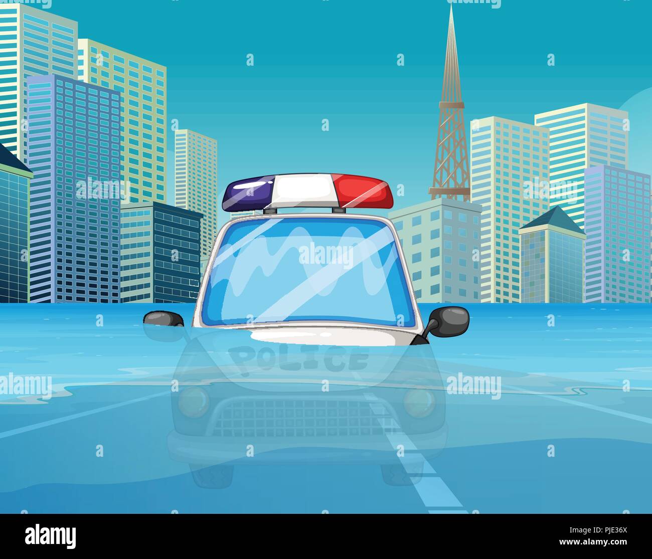 A police car under the flood illustration Stock Vector Image & Art - Alamy