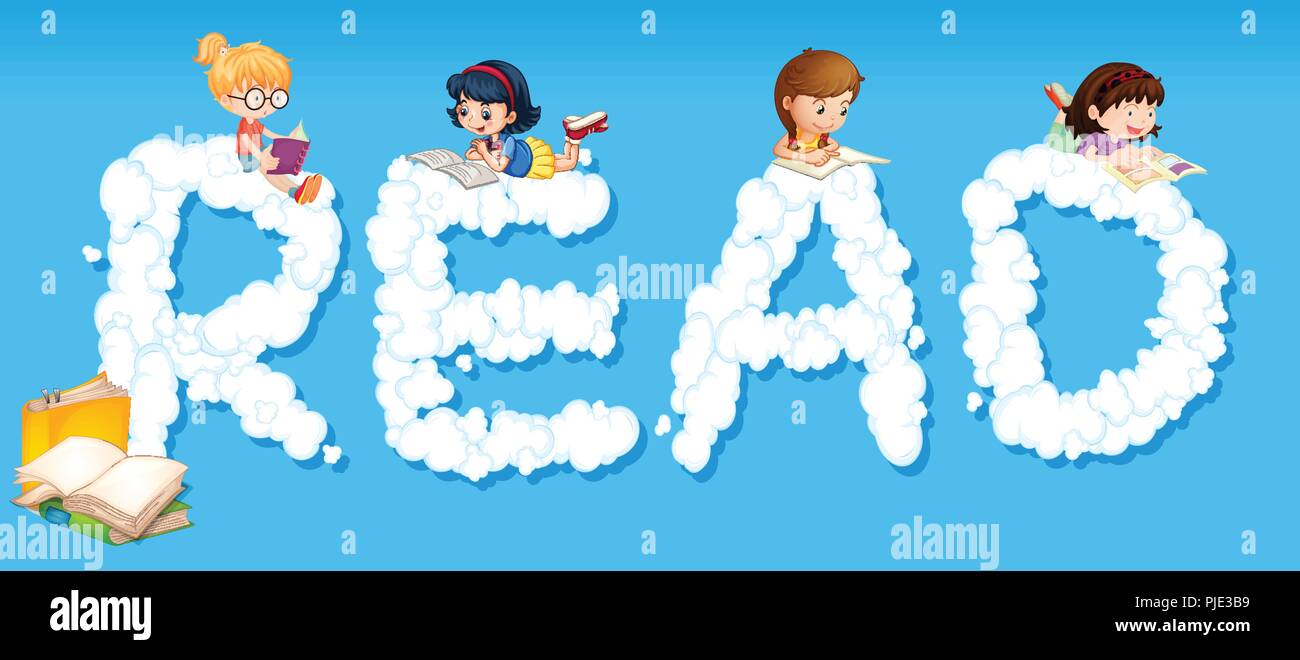 Students reading book on the cloud illustration Stock Vector Image ...