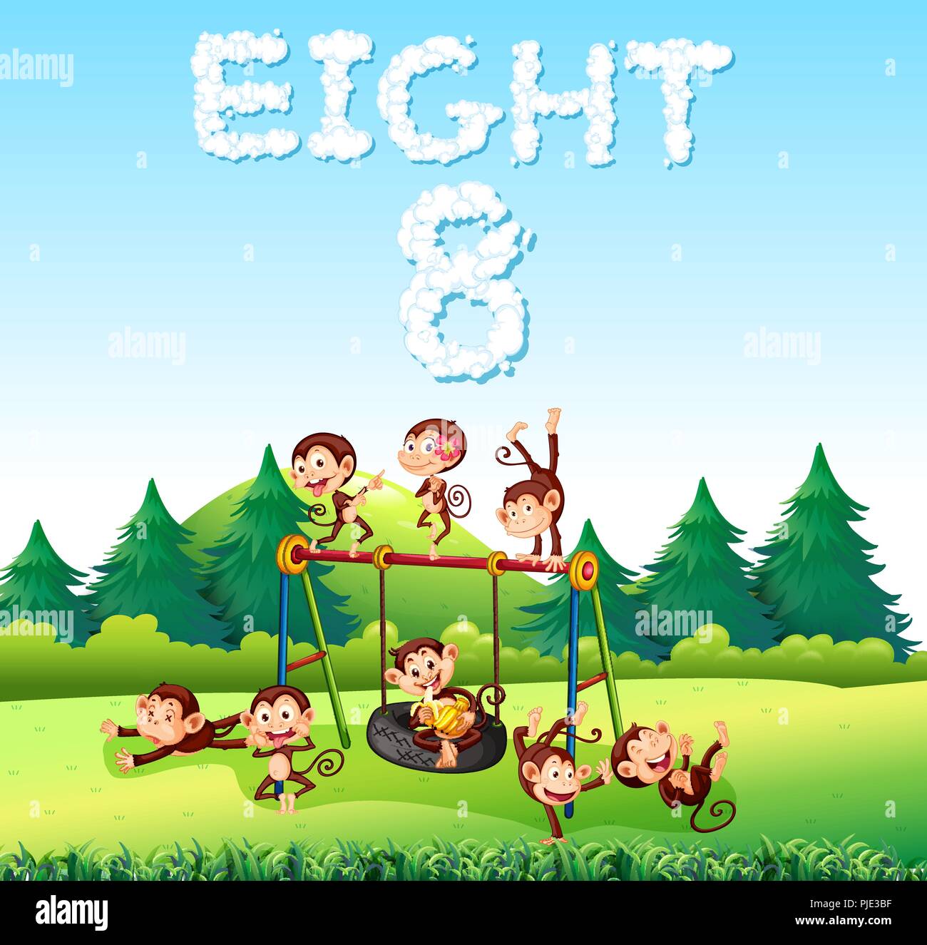 Eigh monkeys at playground illustration Stock Vector Image & Art - Alamy