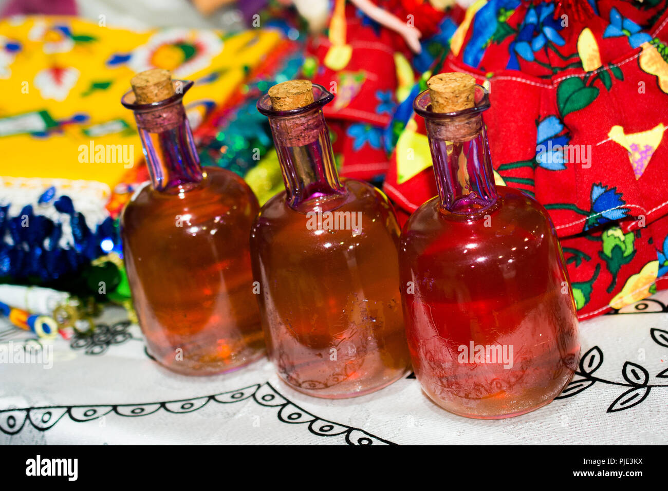 Set of Empty colorful bottles in the view Stock Photo - Alamy