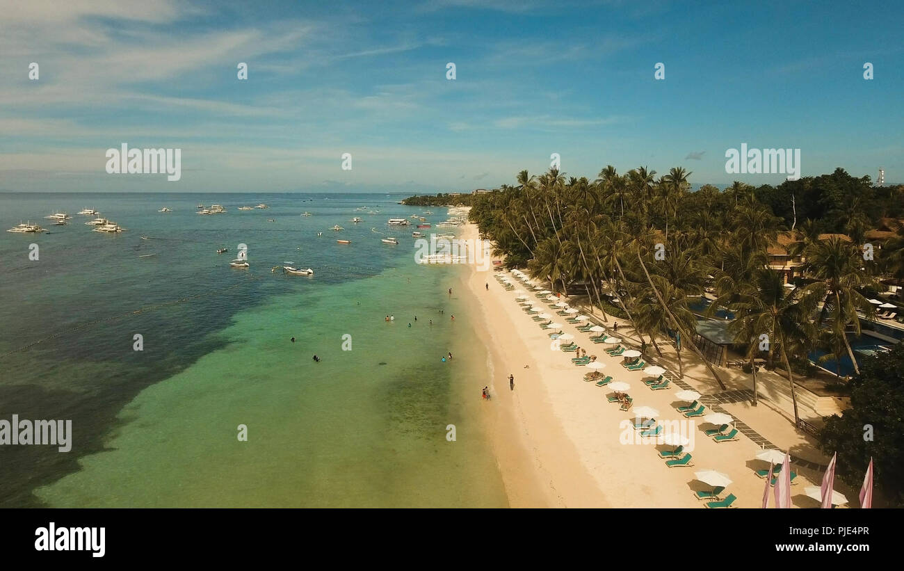 Aerial view of tropica Alona beach on the island Bohol, resort, hotels ...