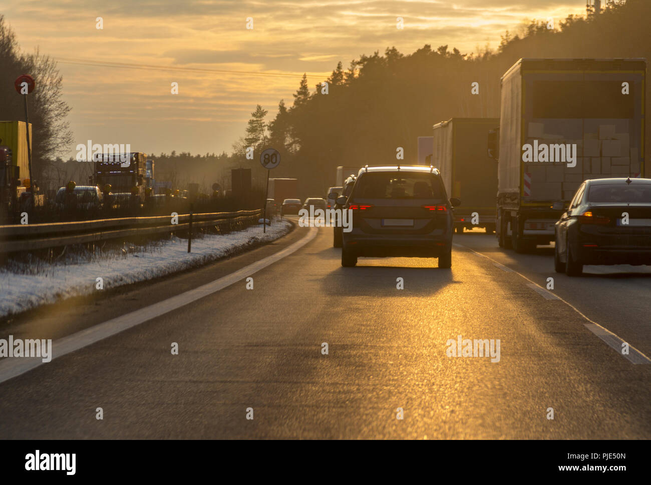 road scenery on a highway at evening time Stock Photo - Alamy