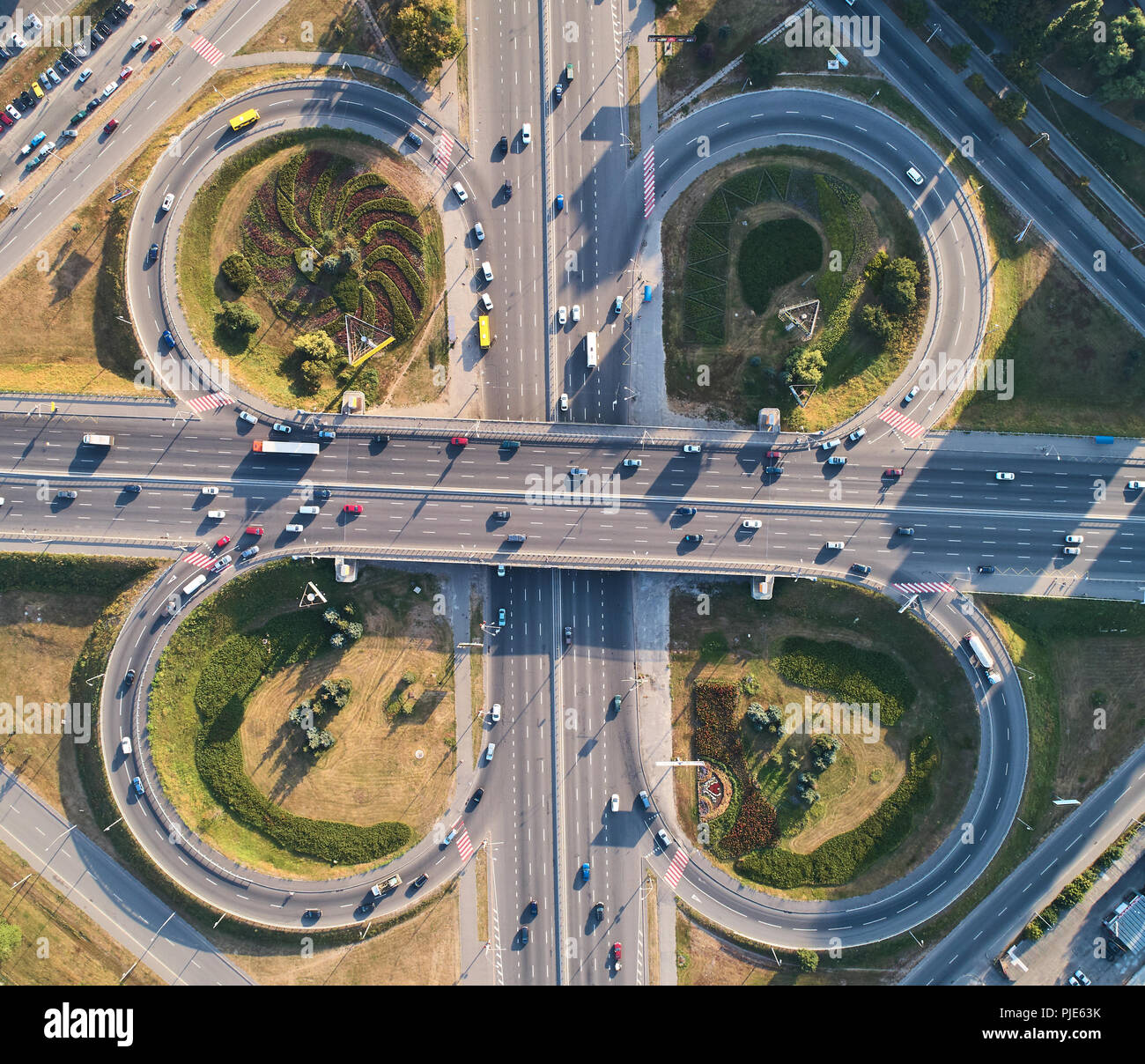 Aerial landscape of busy highway junction road, Transport concept Stock ...