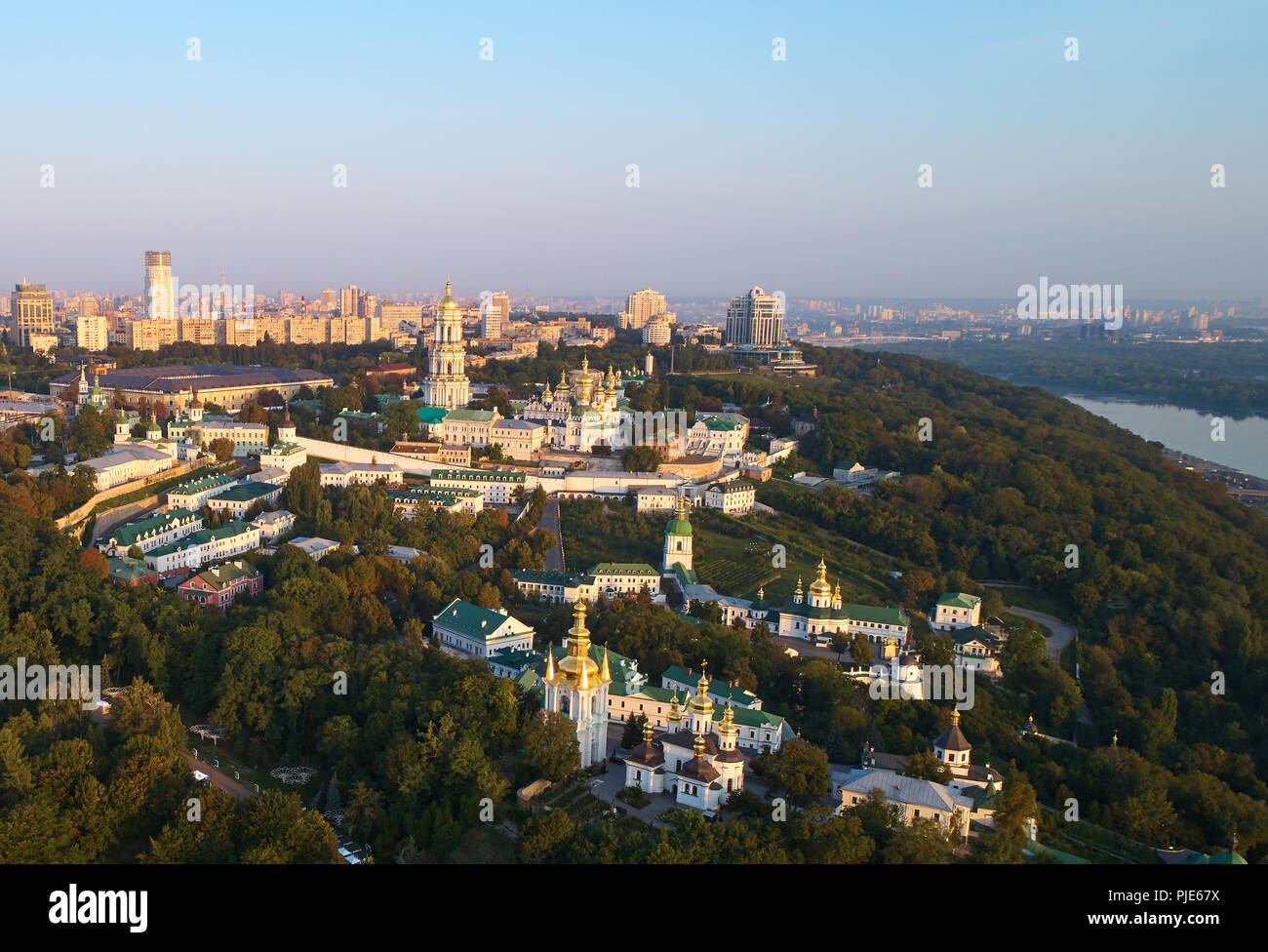 Panorama of Kyiv from Mother Motherland statue with Kyiv-Pechersk Lavra ...
