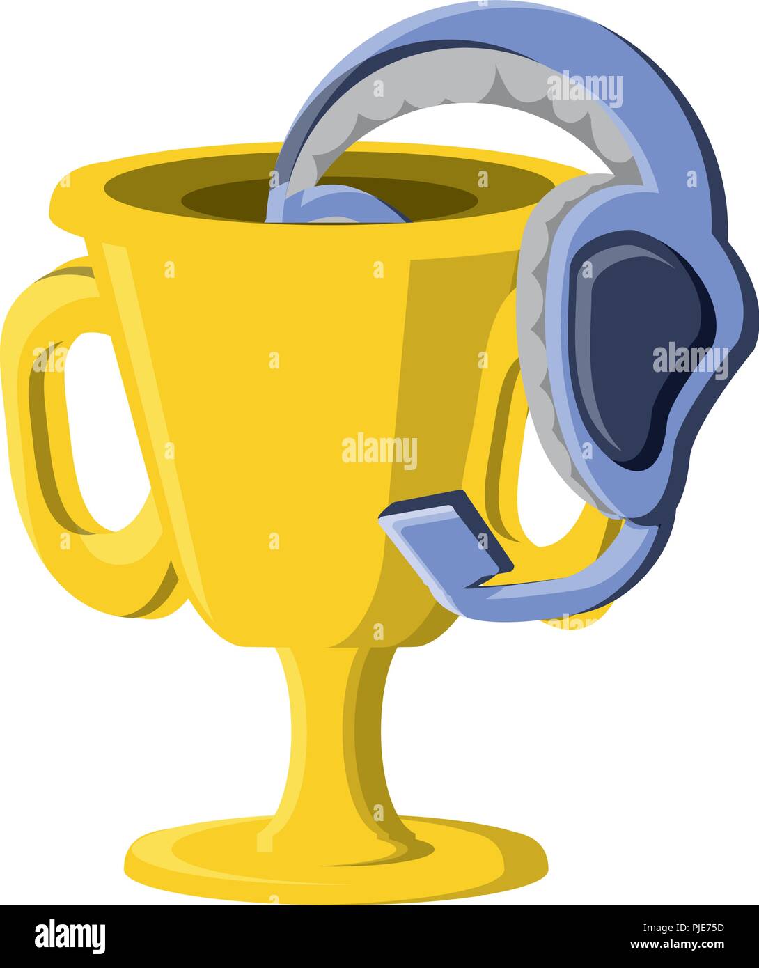 trophy cup and headphones over white background, vector illustration ...