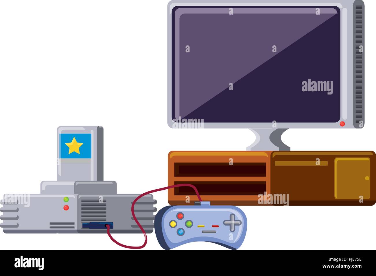 tv with game controller and console over white background, vector ...