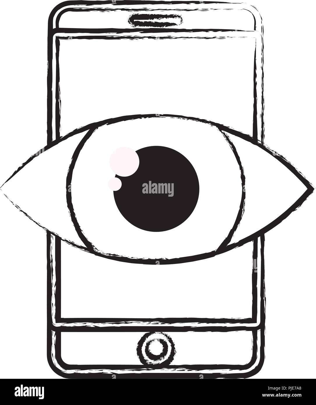 cellphone with eye icon over white background, vector illustration ...