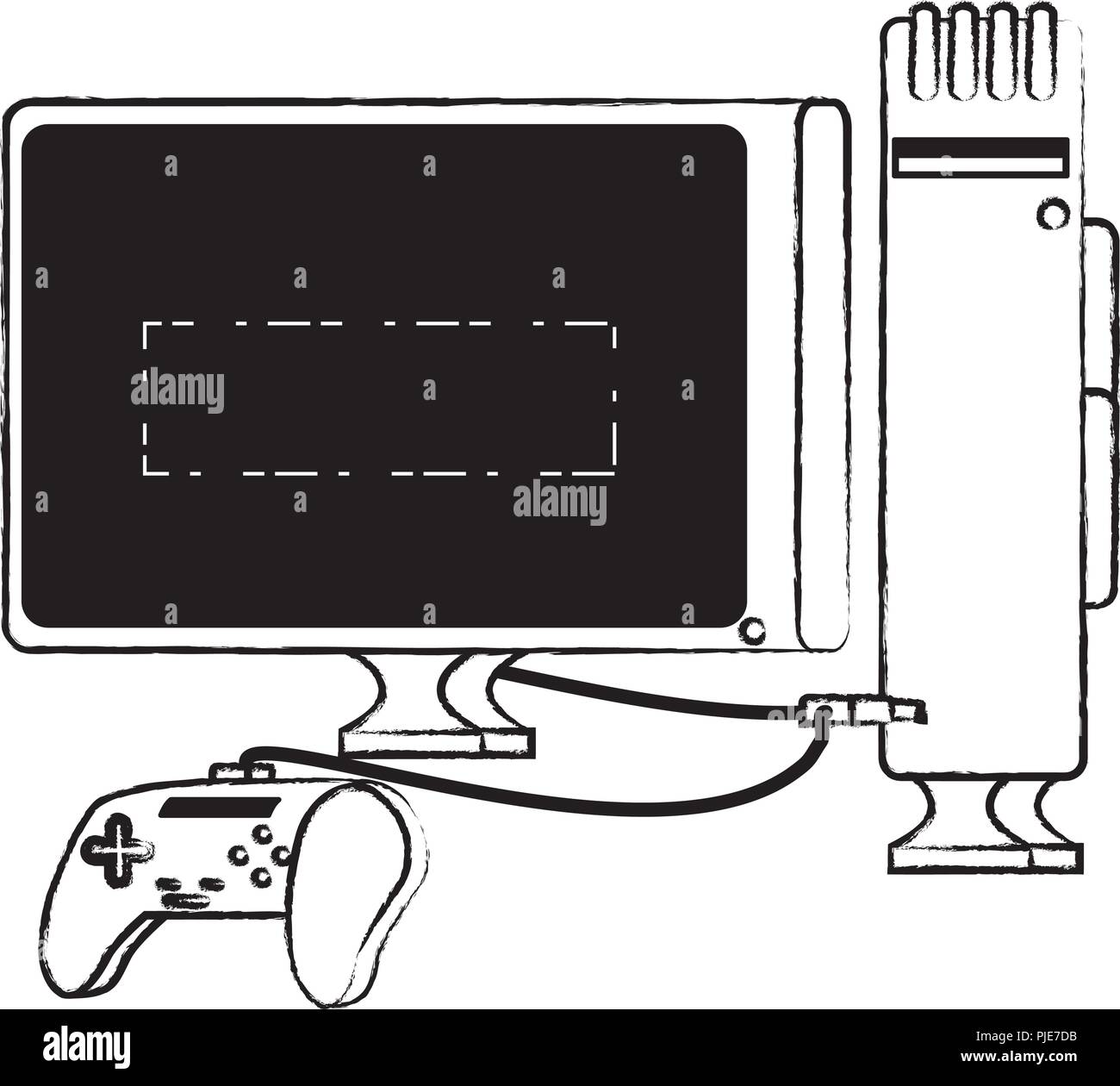 television with game console and controller over white background ...