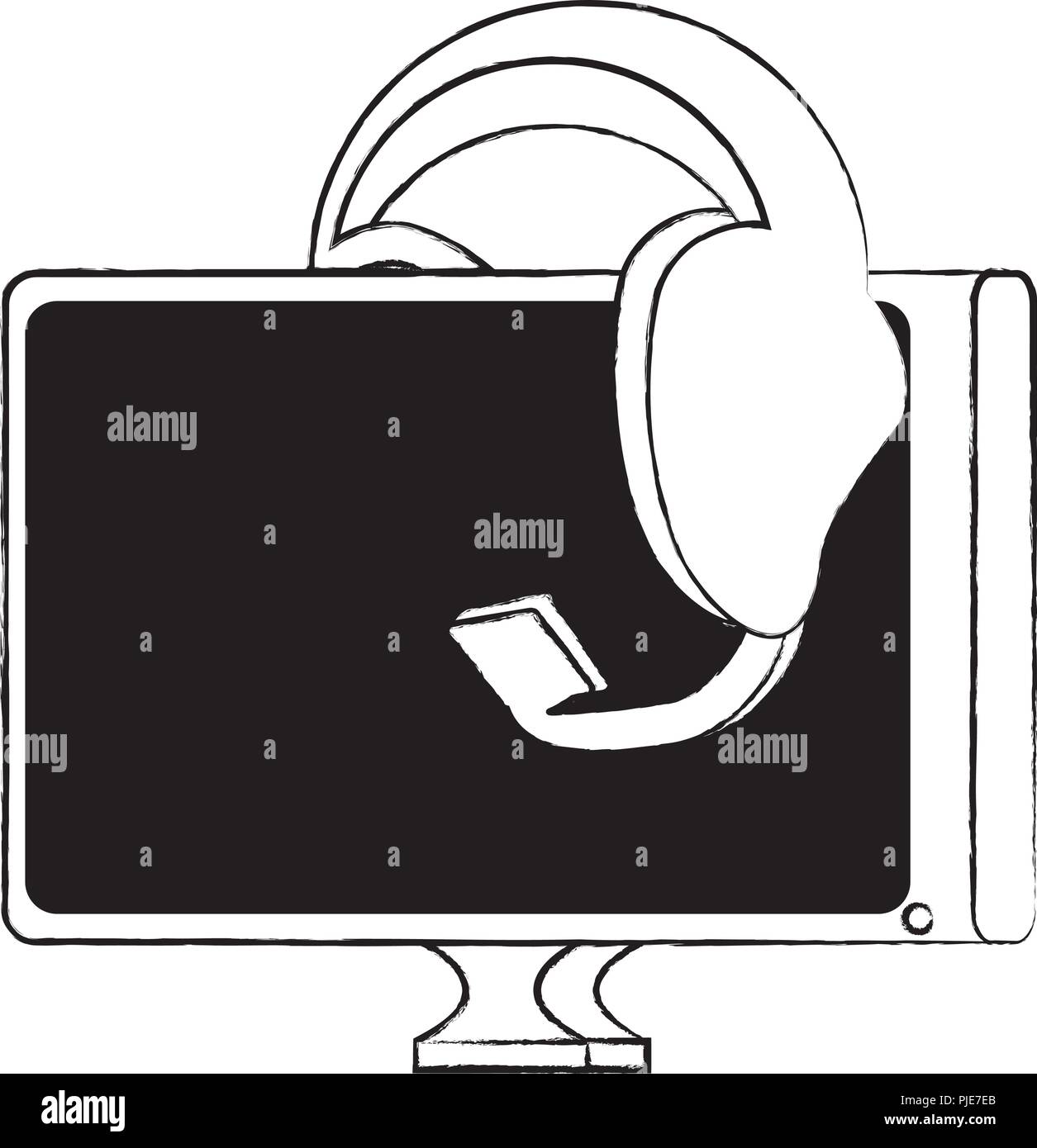 computer and headphones over white background, vector illustration ...