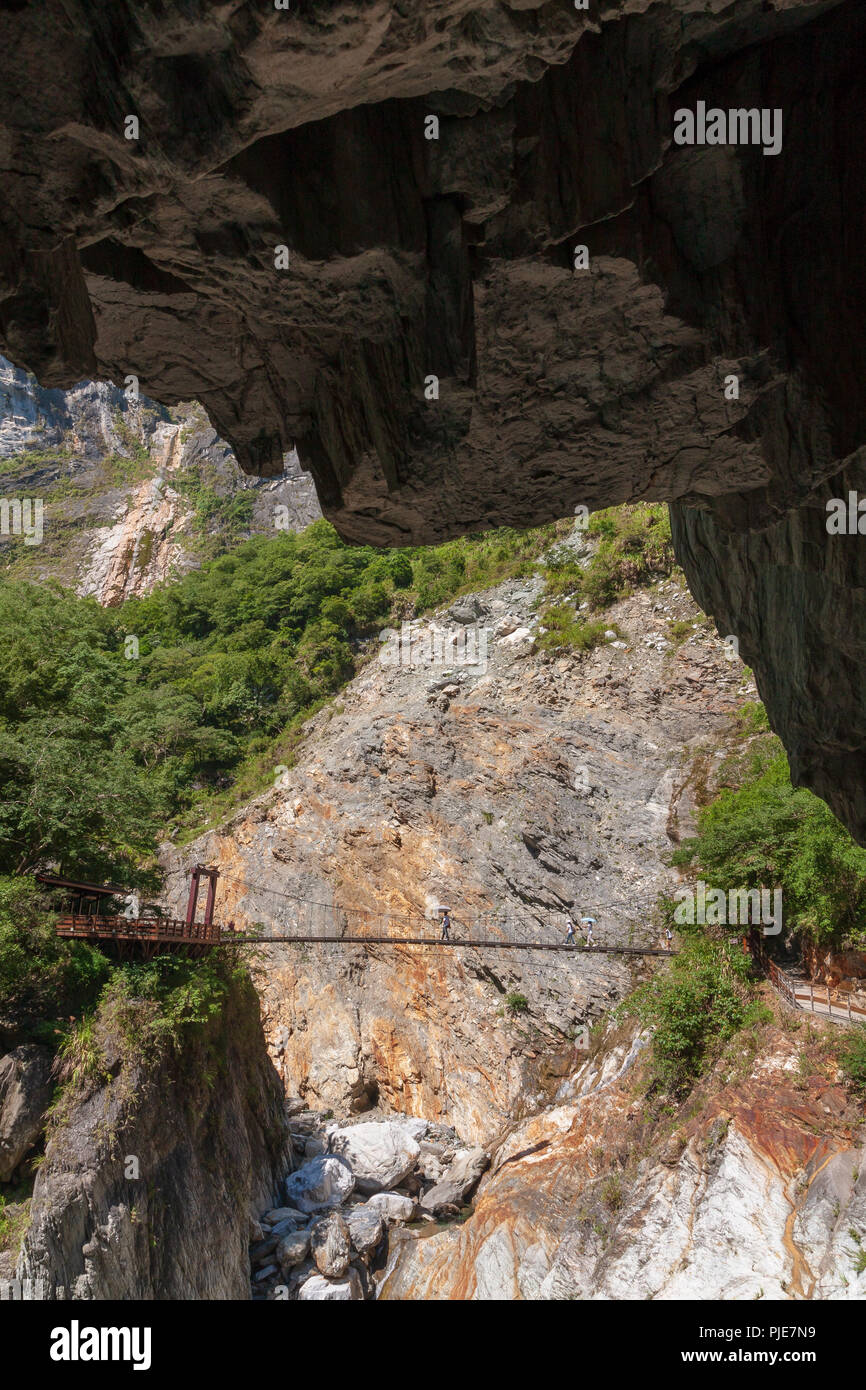 Baiyang Suspension Bridge, footbridge along marble canyons at Baiyang ...