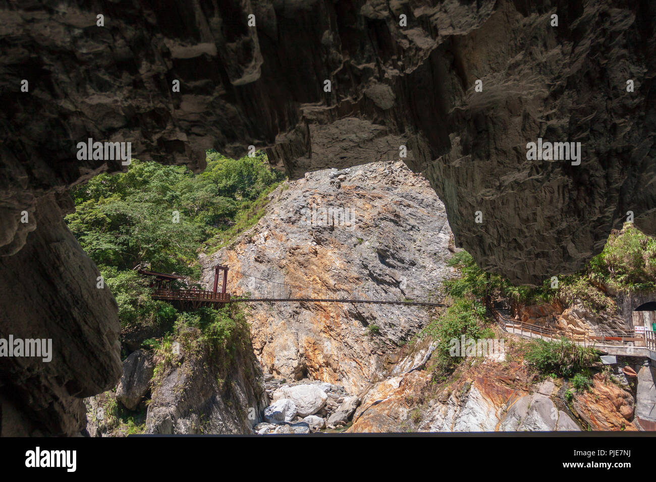 Baiyang Suspension Bridge, footbridge along marble canyons at Baiyang ...