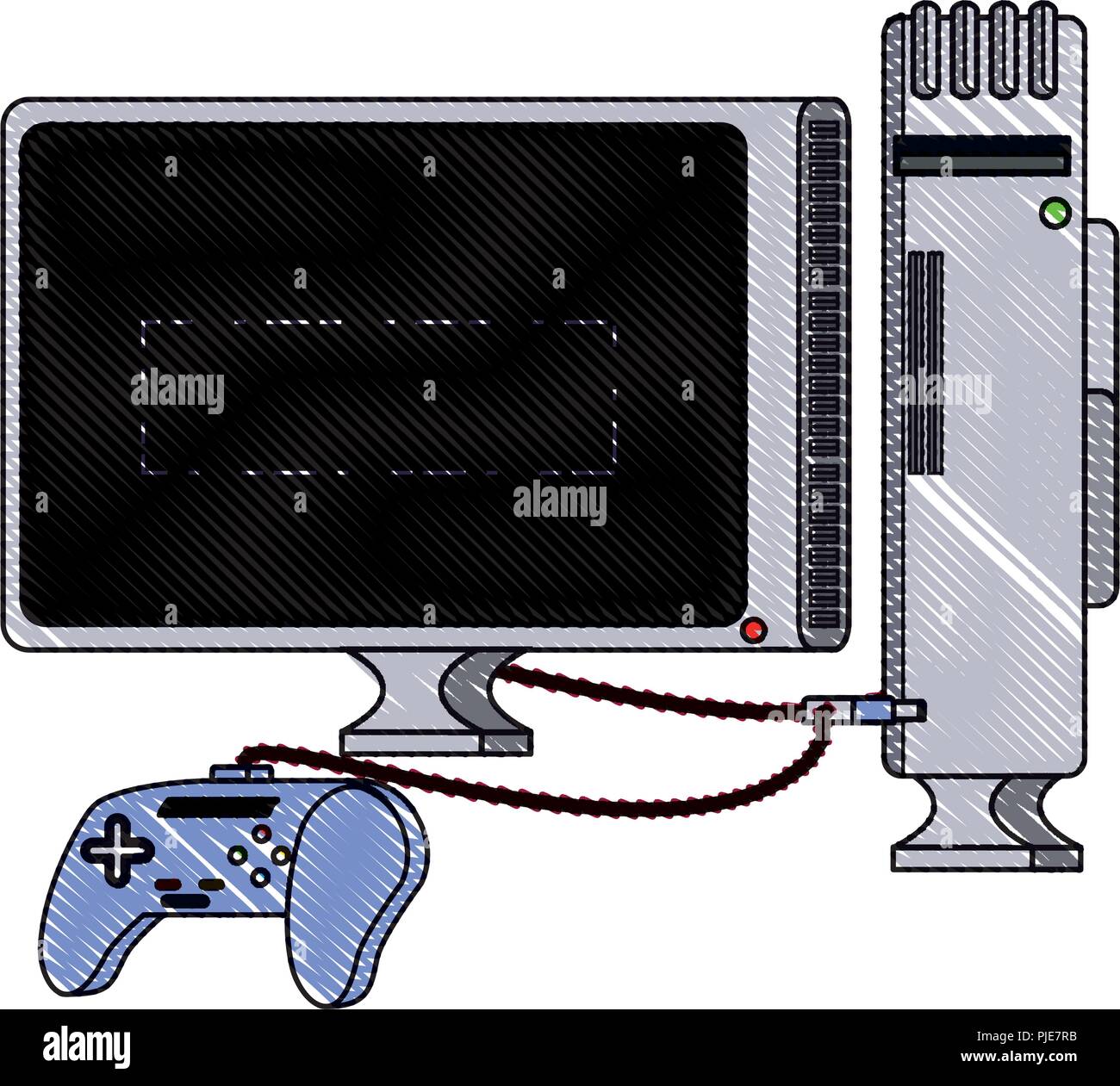 television with game console and controller over white background ...