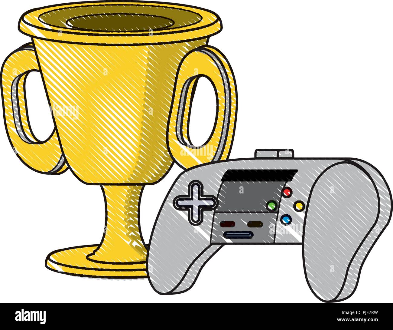trophy and game controller icon over white background, vector ...