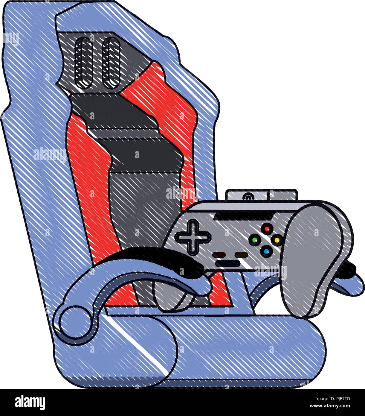gaming chair and game controller icon over white background, vector ...