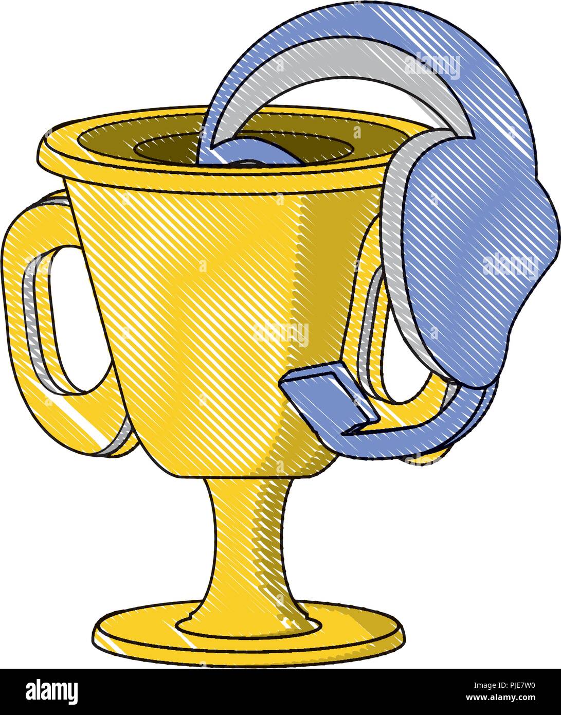 trophy cup and headphones over white background, vector illustration ...