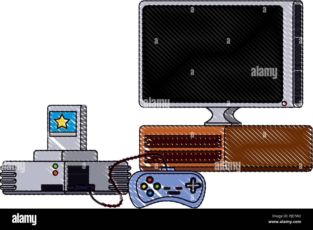 tv with game controller and console over white background, vector ...