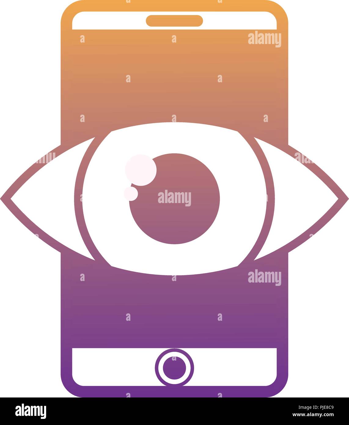 cellphone with eye icon over white background, vector illustration ...