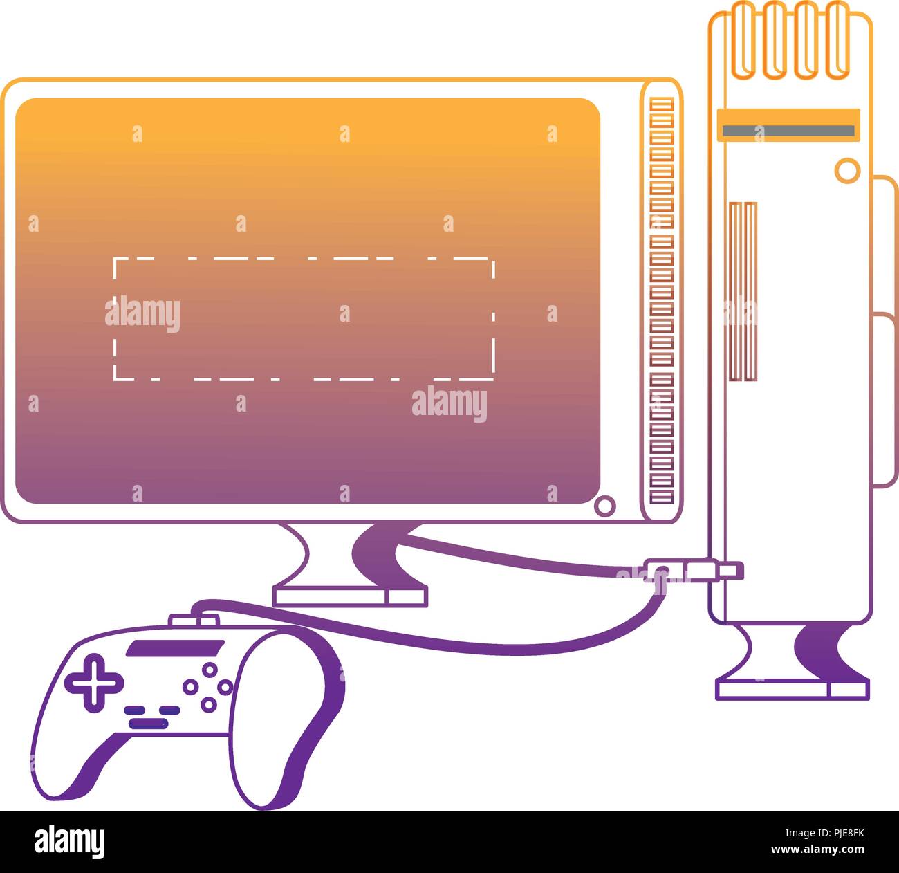 television with game console and controller over white background ...