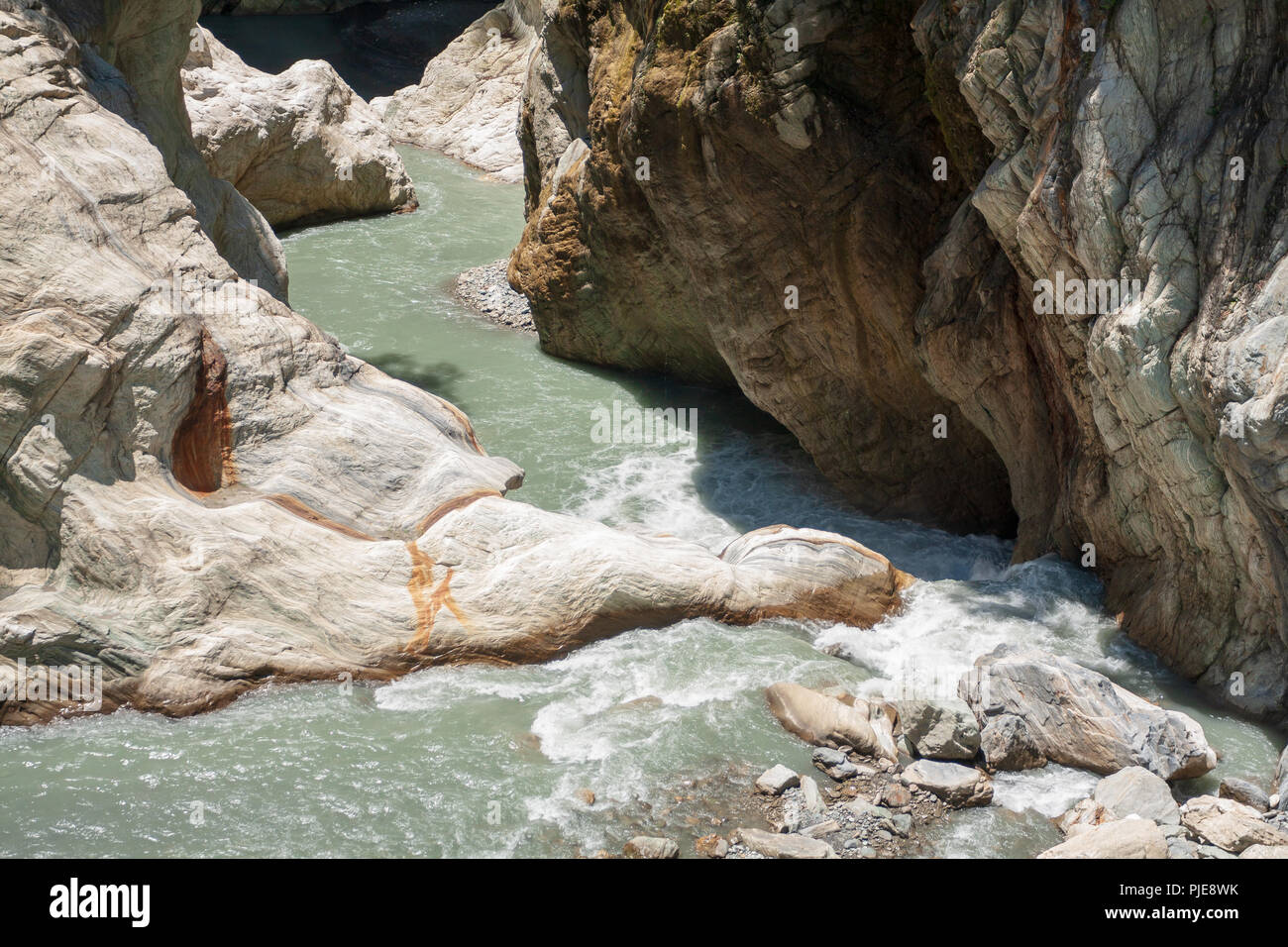 Stream flows through marble narrows at Baiyang Trail, Taroko National ...