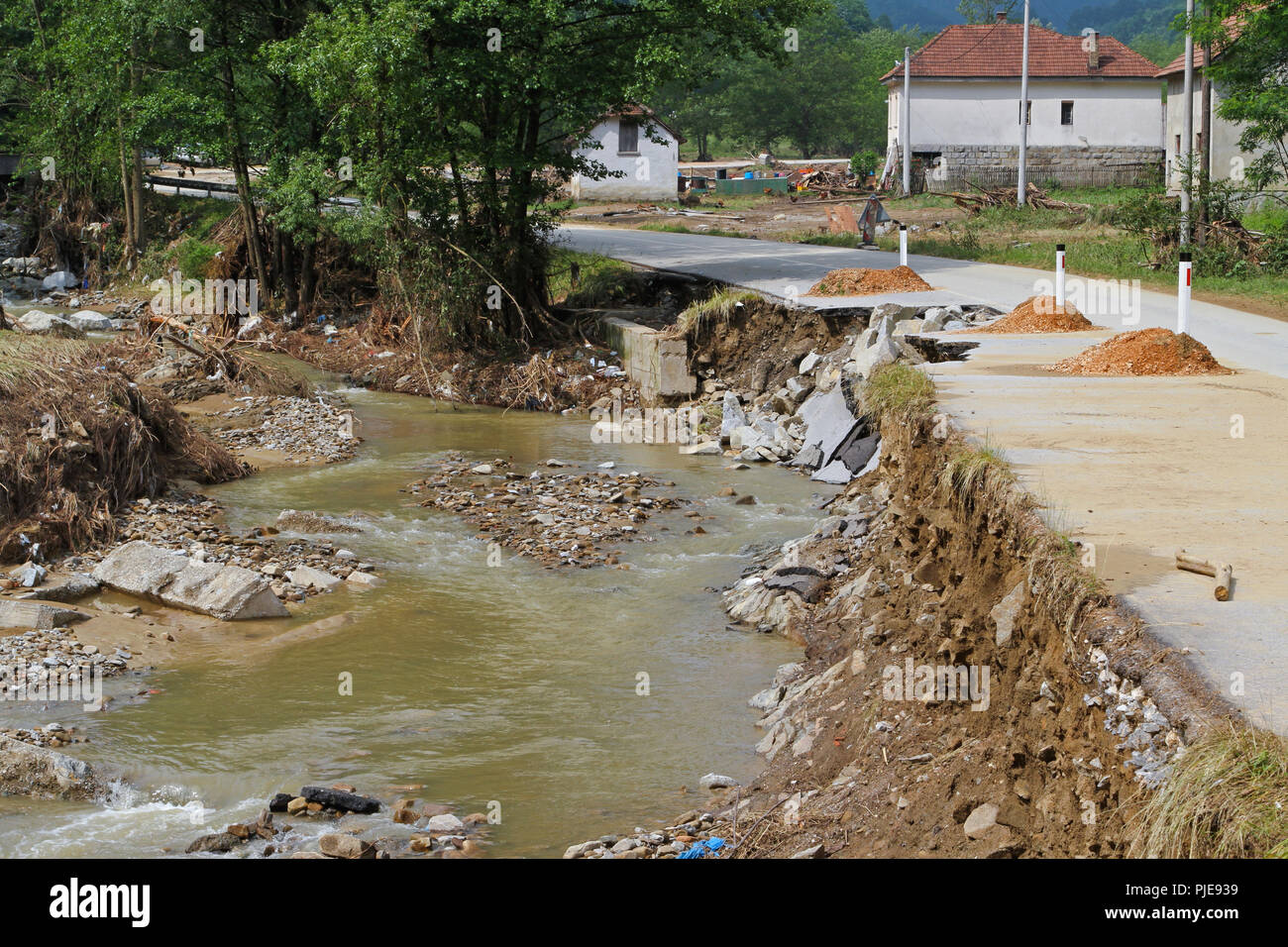 River flow calmed down after powerful flooding distruction Stock Photo ...