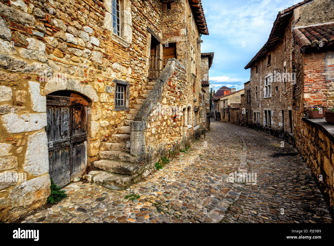 Perouges, a medieval walled old town near Lyon, France, one of the most ...