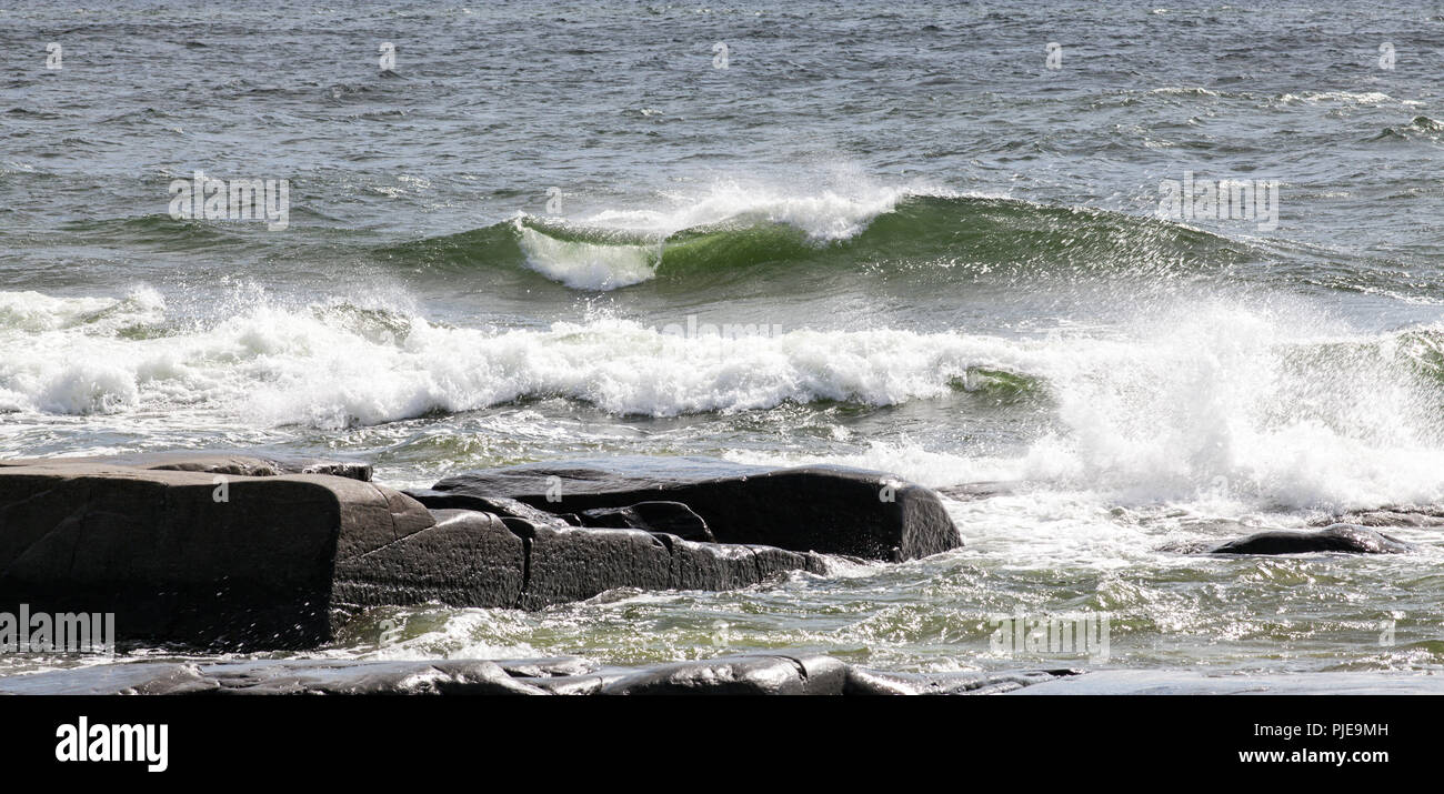 Powerful gale wind along the coastal area. Waves, breakers hit the ...